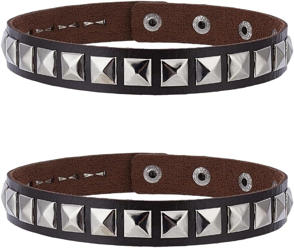 2Pcs Gothic Imitation Pu Leather Armband Bracelets Strap Mens Punk Rock ...