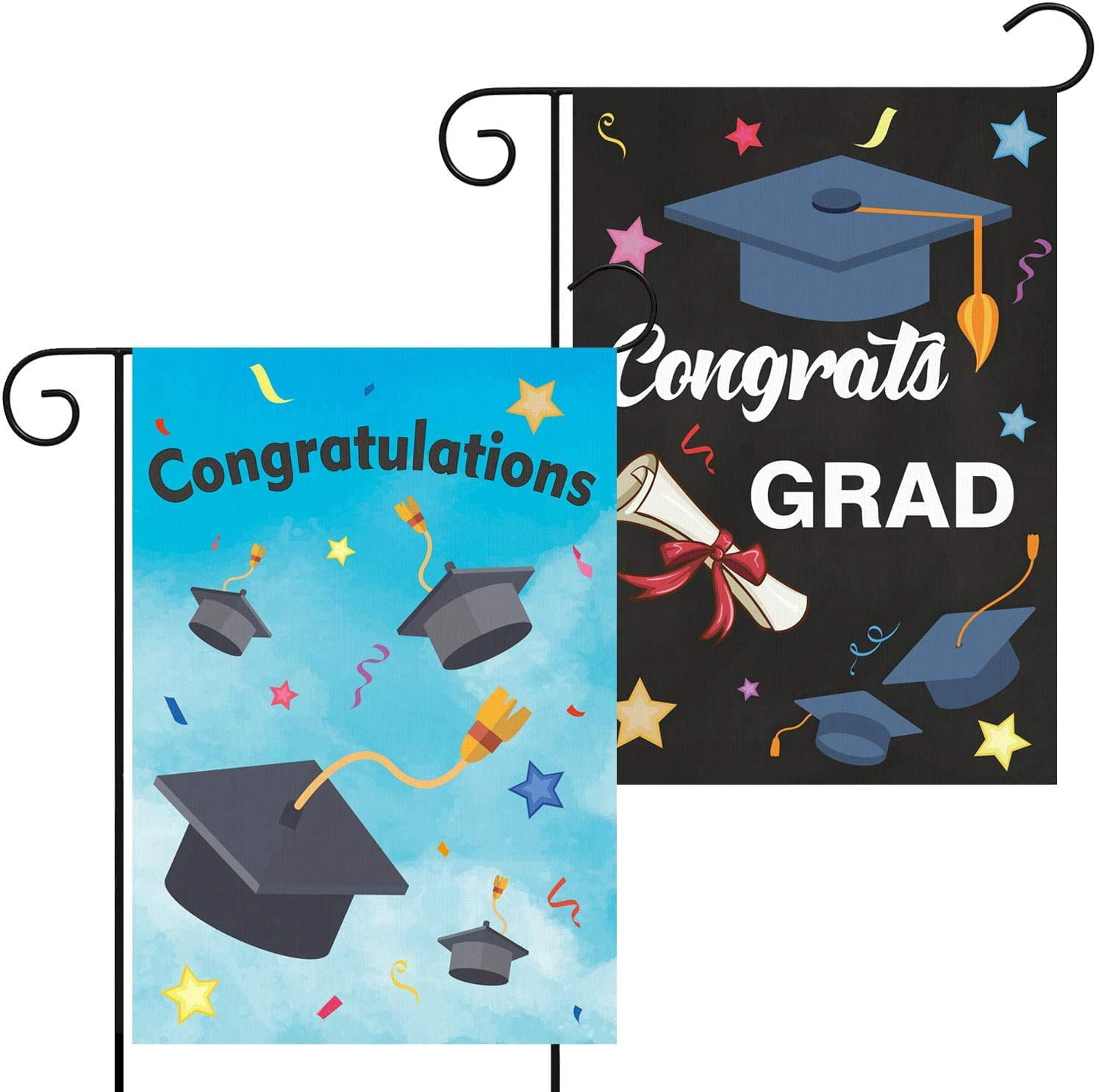 2Pcs Graduation Garden Flag Double Sided Print Graduation Cap House ...