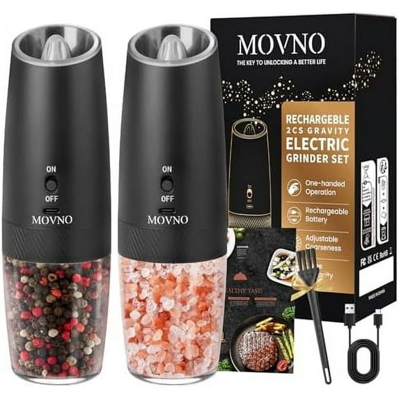 2Pcs Gravity Electric Salt and Pepper Grinder Set, USB-C rechargeable ...