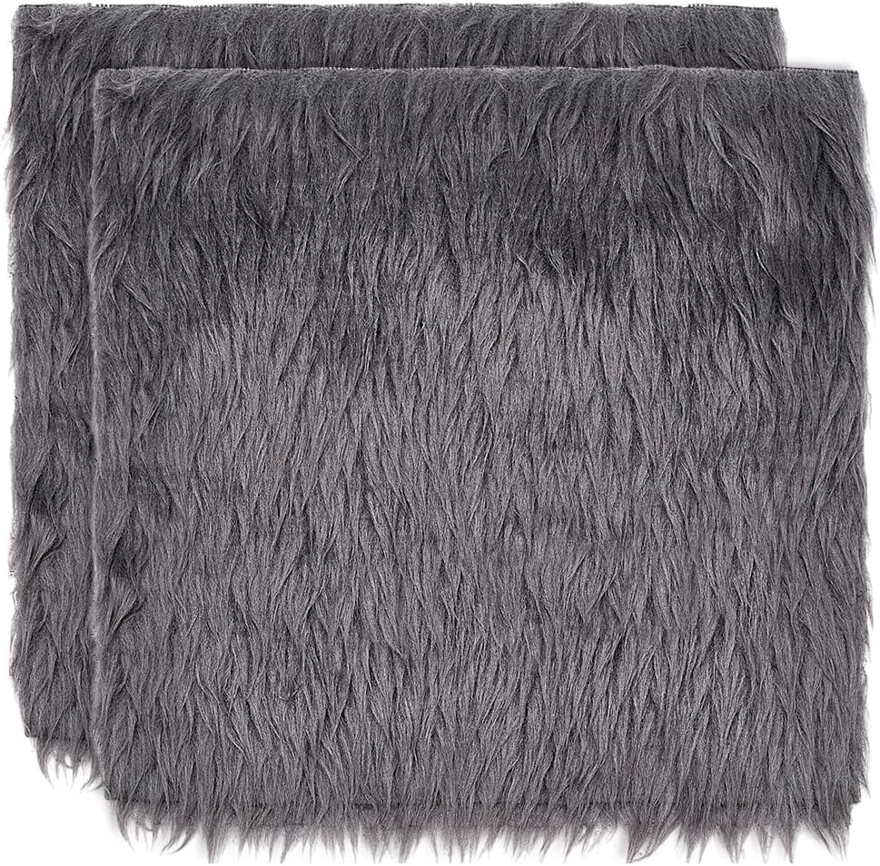 2Pcs Gray Faux Fur Fabric 9.8x9.8 Inch Soft Plush Shaggy Squares Pre ...