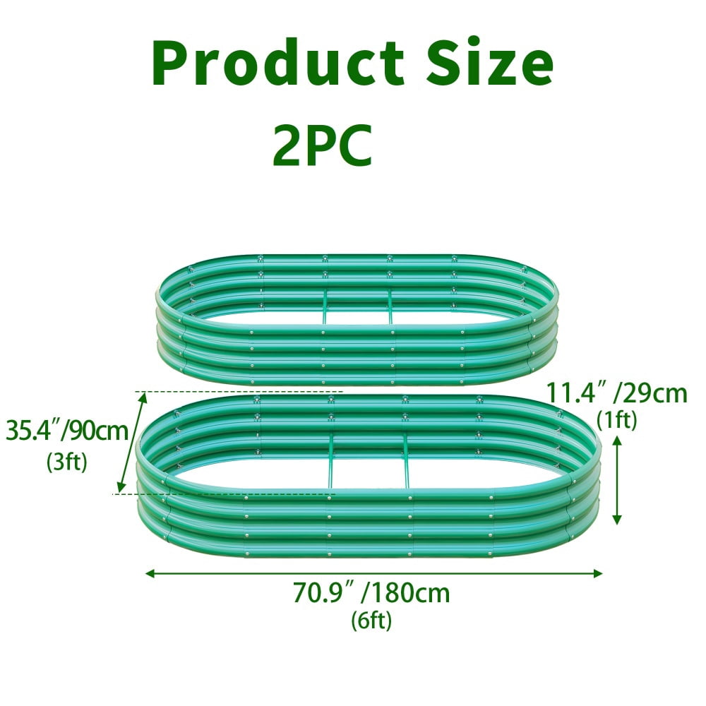 2Pcs Green Oval Zinc-Aluminum Coated Galvanized Raised Garden Beds,70.9 ...