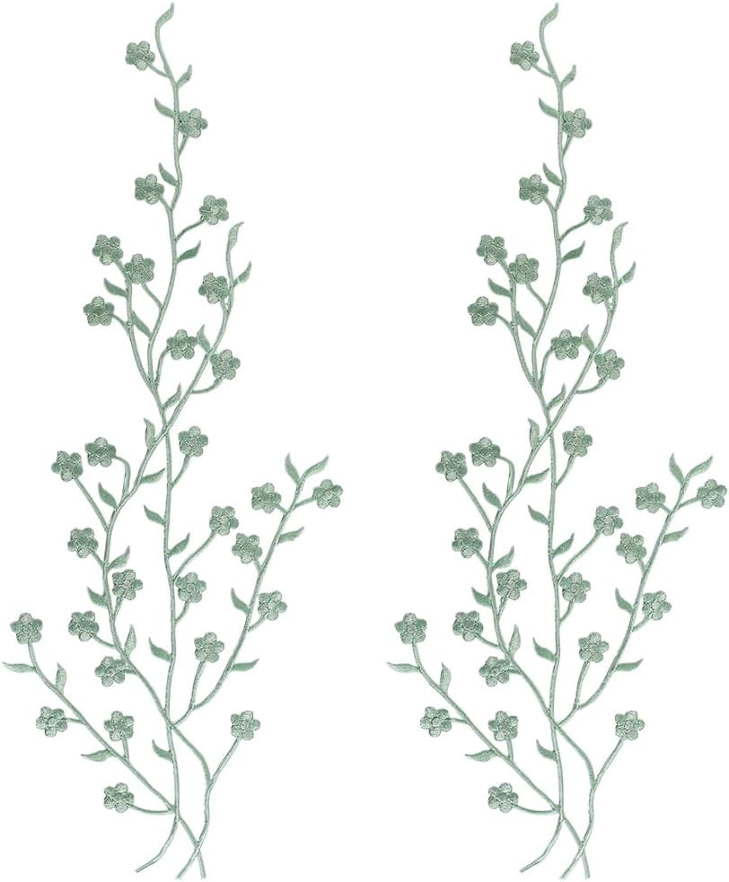 2Pcs Green Plum Blossom Applique Flower Patch Repair Embroidered Floral ...