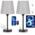2Pcs Grey Touch Control Bedside Lamps USB-C AC Outlet 3-Level Dimmable ...