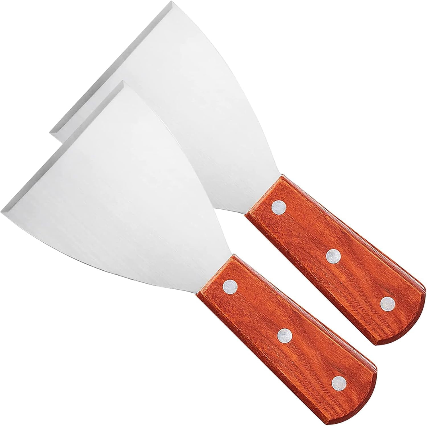 2Pcs Griddle Scraper,Stainless Steel Spatula For Cast Iron Wood Handle ...