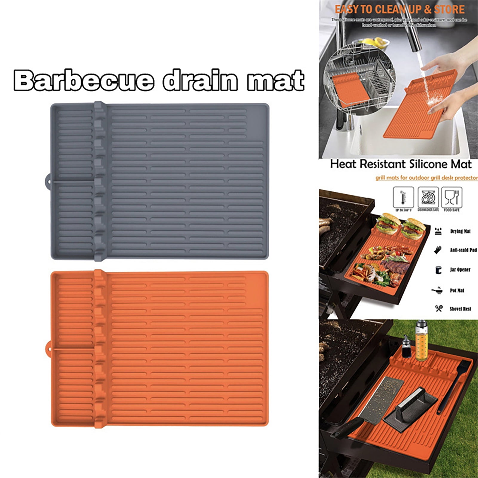 2Pcs Grill Side Shelf Silicone Mat Heat-Resistant Anti-slip BBQ Griddle ...