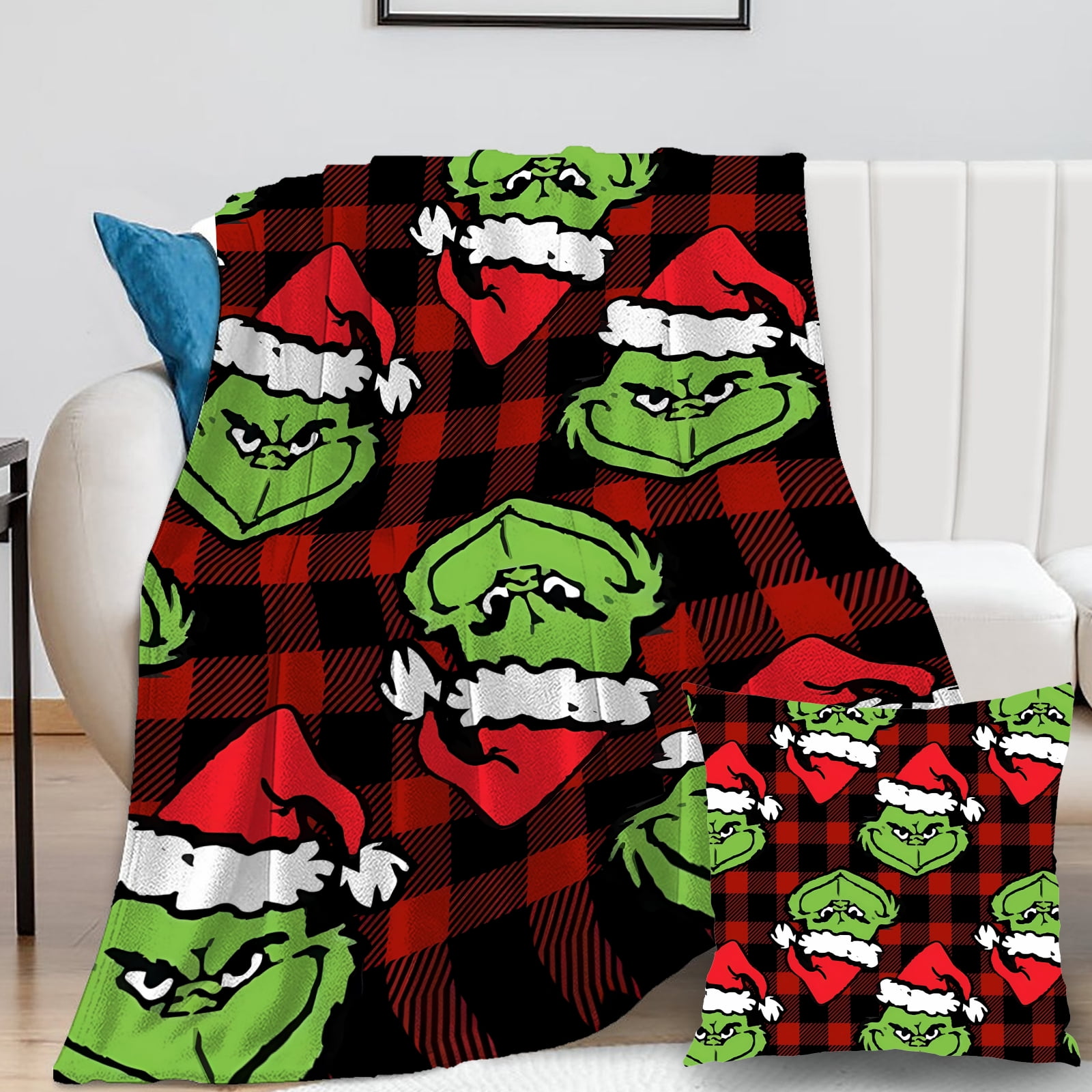 2Pcs Grinch Blanket with Grinch Pillow Case Layering Fleece Toddlers ...