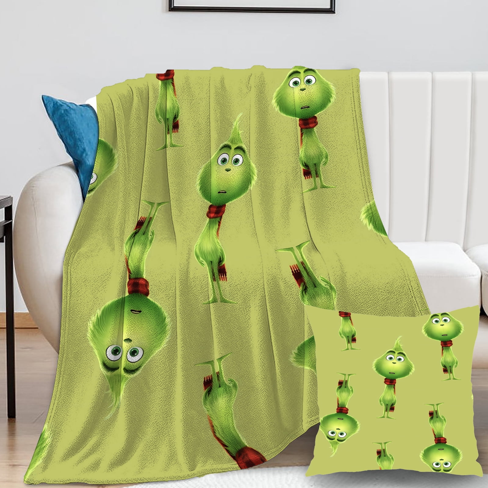 2Pcs Grinch Blanket with Grinch Pillow Case Thin Fleece Adults ...
