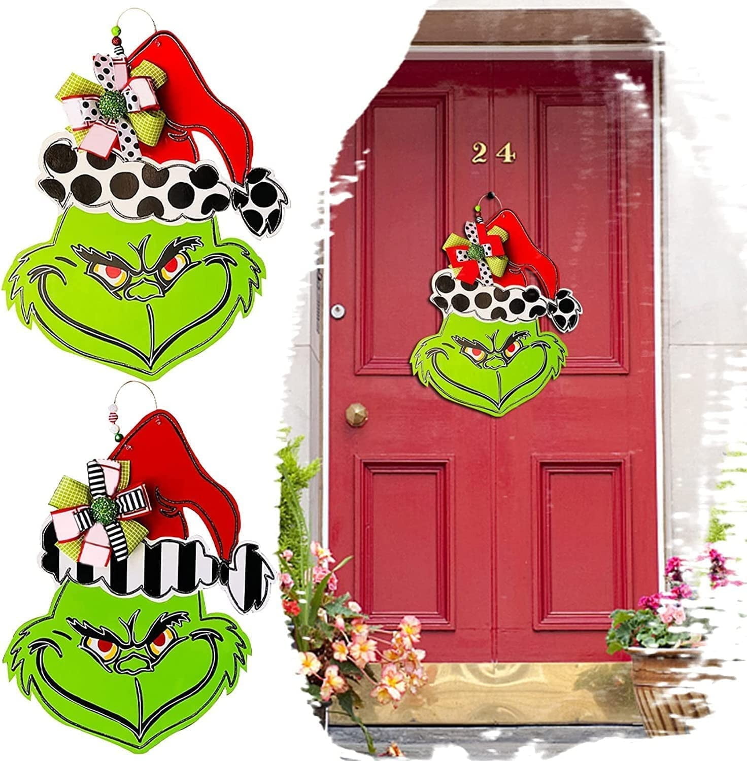 2Pcs Grinch Door Sign, Grinch Christmas Decorations, Christmas Tree ...