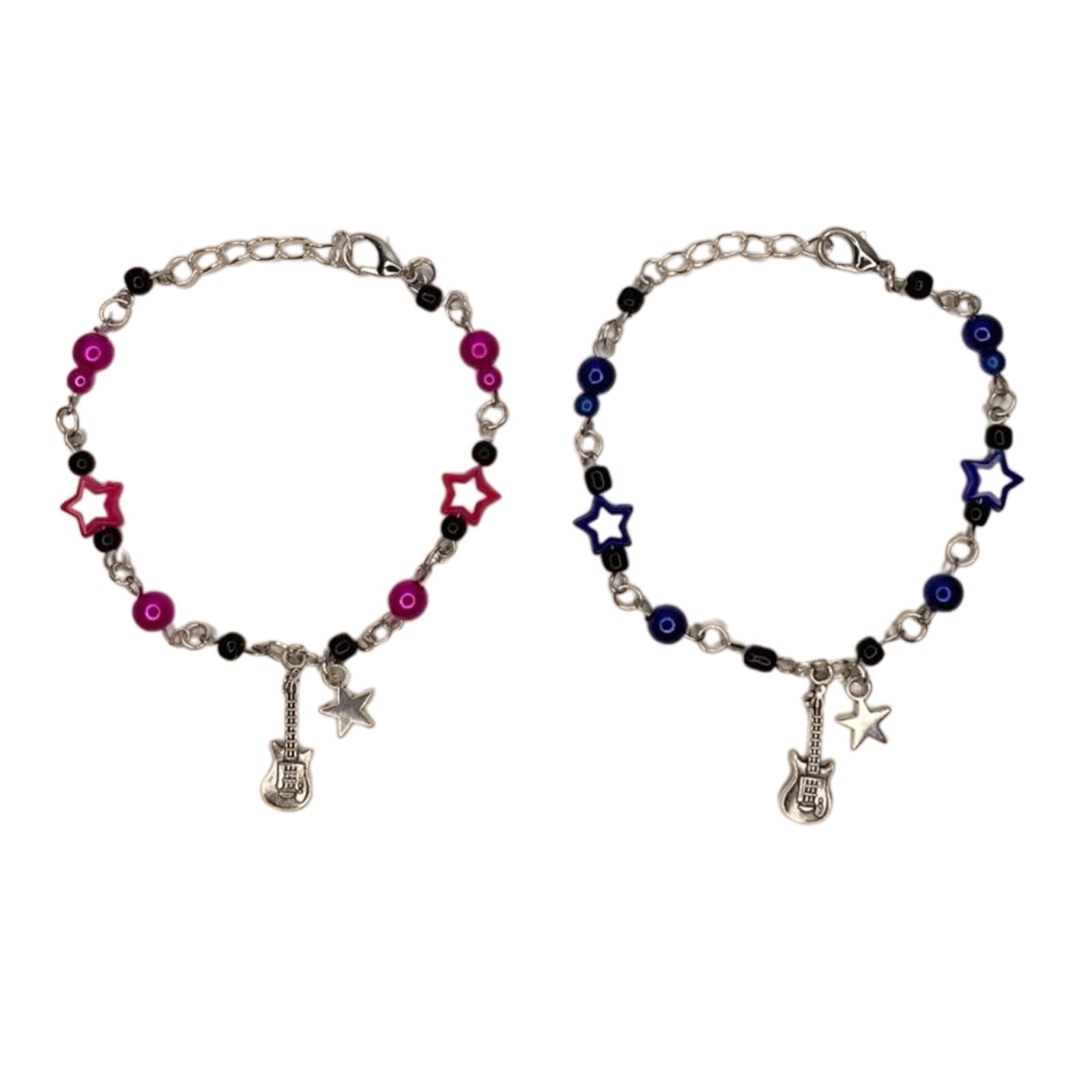 2Pcs Guitar Star Couple Bracelets Fashion Beaded Bracelets Wristband ...