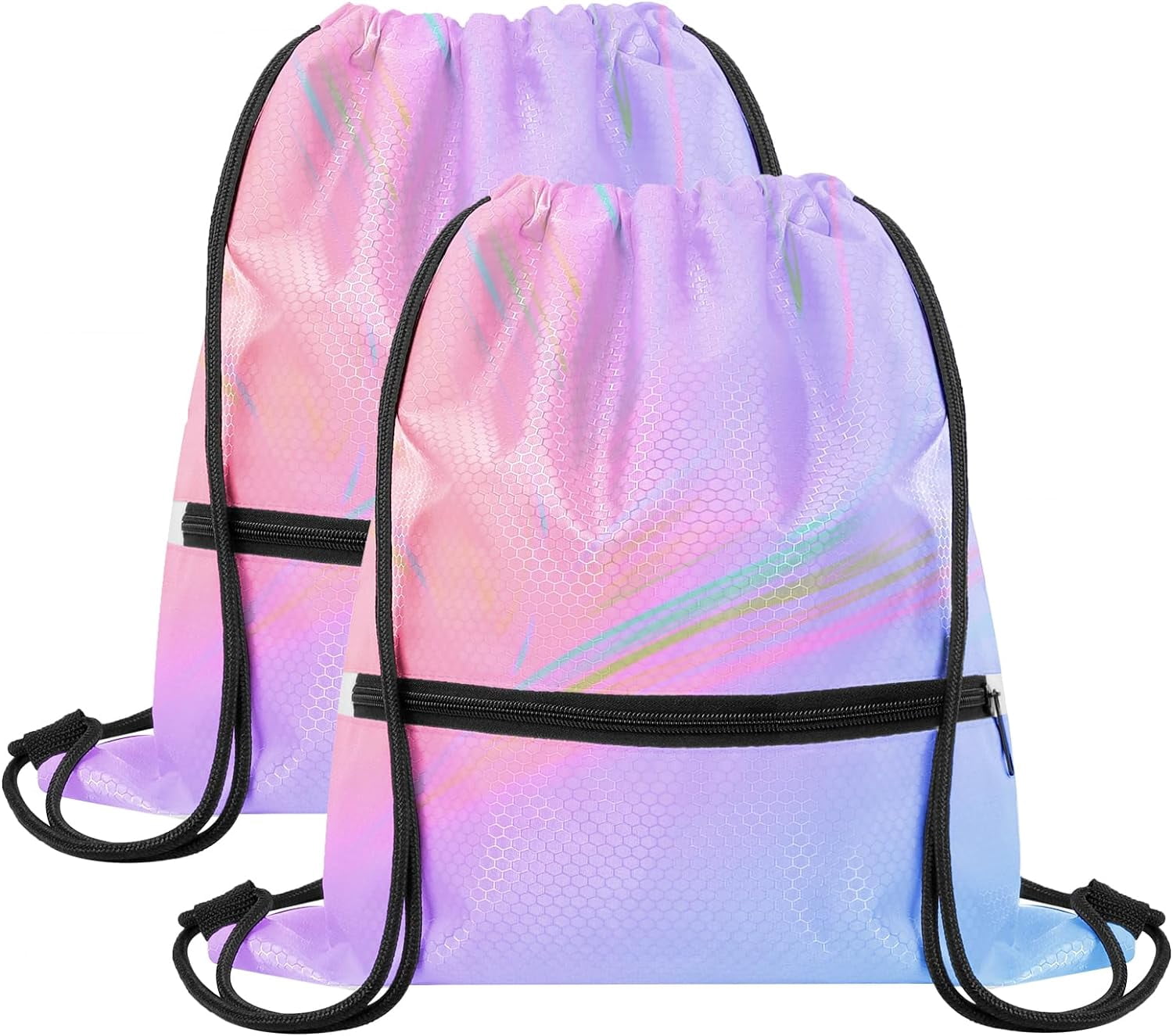 2Pcs Gym Drawstring Bags, Waterproof Drawstring Bag with Zipper Pocket ...