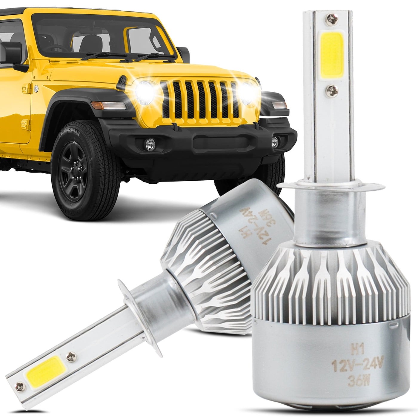 2Pcs H1 6000K White 7200LM Aluminum Housing LED COB Bulbs Conversion ...