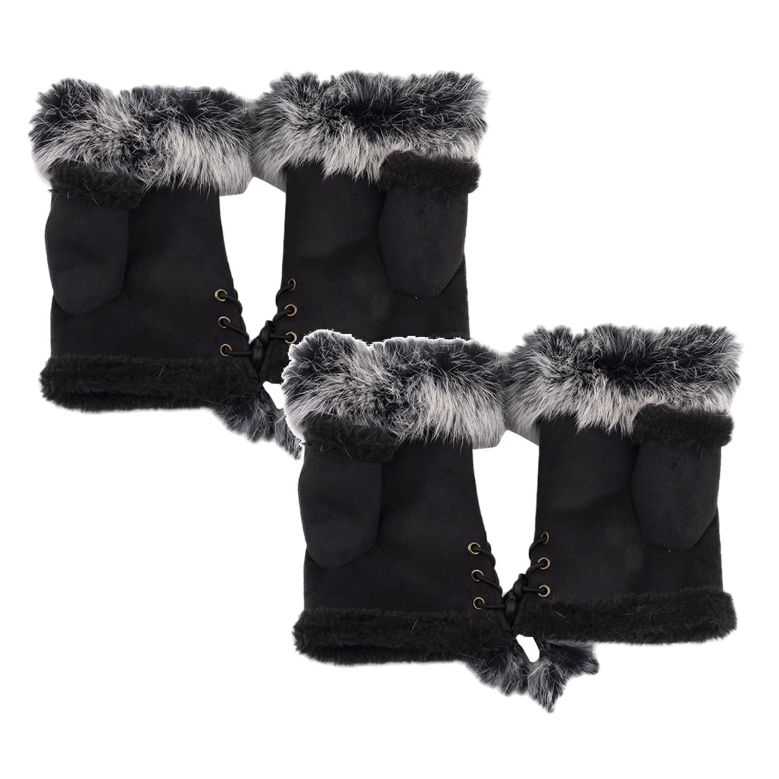 2Pcs Half Finger Gloves Winter Warm Gloves Women'S Keyboard Gloves Real ...