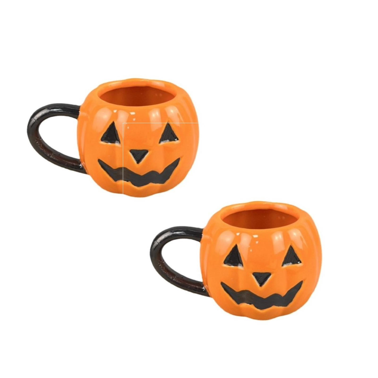 2Pcs Halloween Ceramic Pumpkin Cup Strange Autumn Coffee Tea Cup You ...