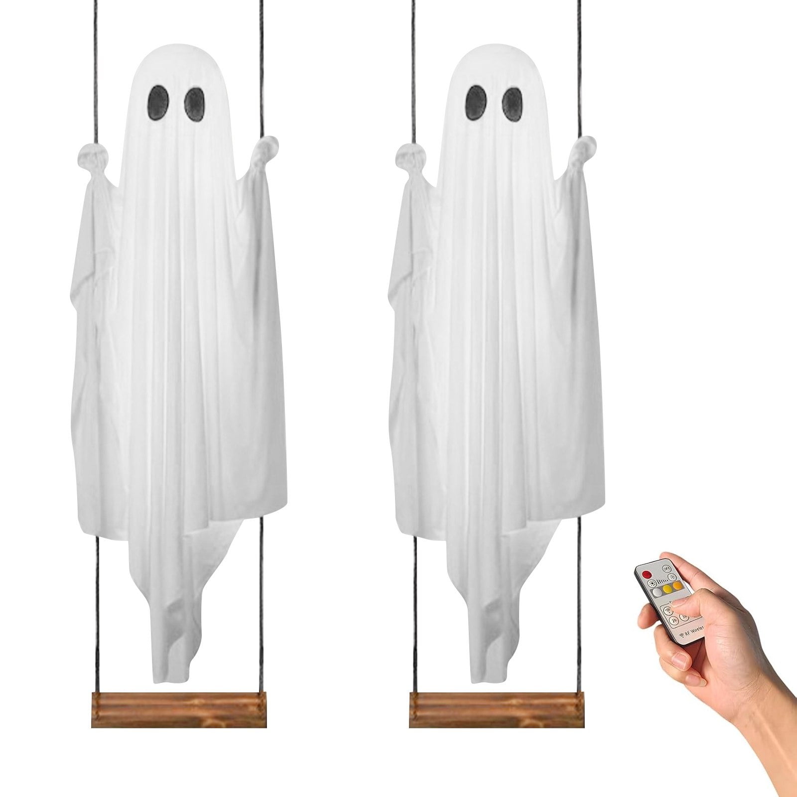 2Pcs Halloween Decorations Outdoor - 5 FT Large Hanging Swing Ghost Halloween Decor with Remote ...