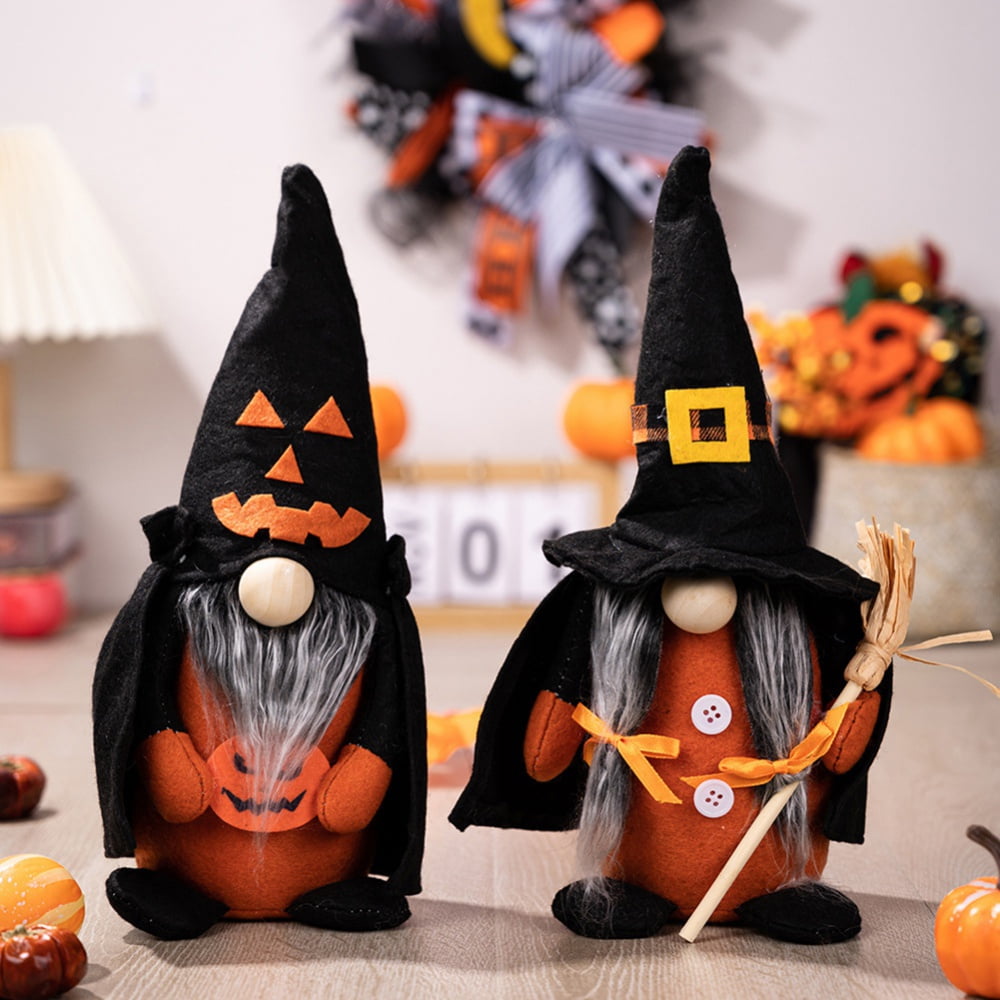 2Pcs Halloween Gnomes Plush Decorations - Halloween Mr & Mrs Handmade Swedish Tomte Decor ...