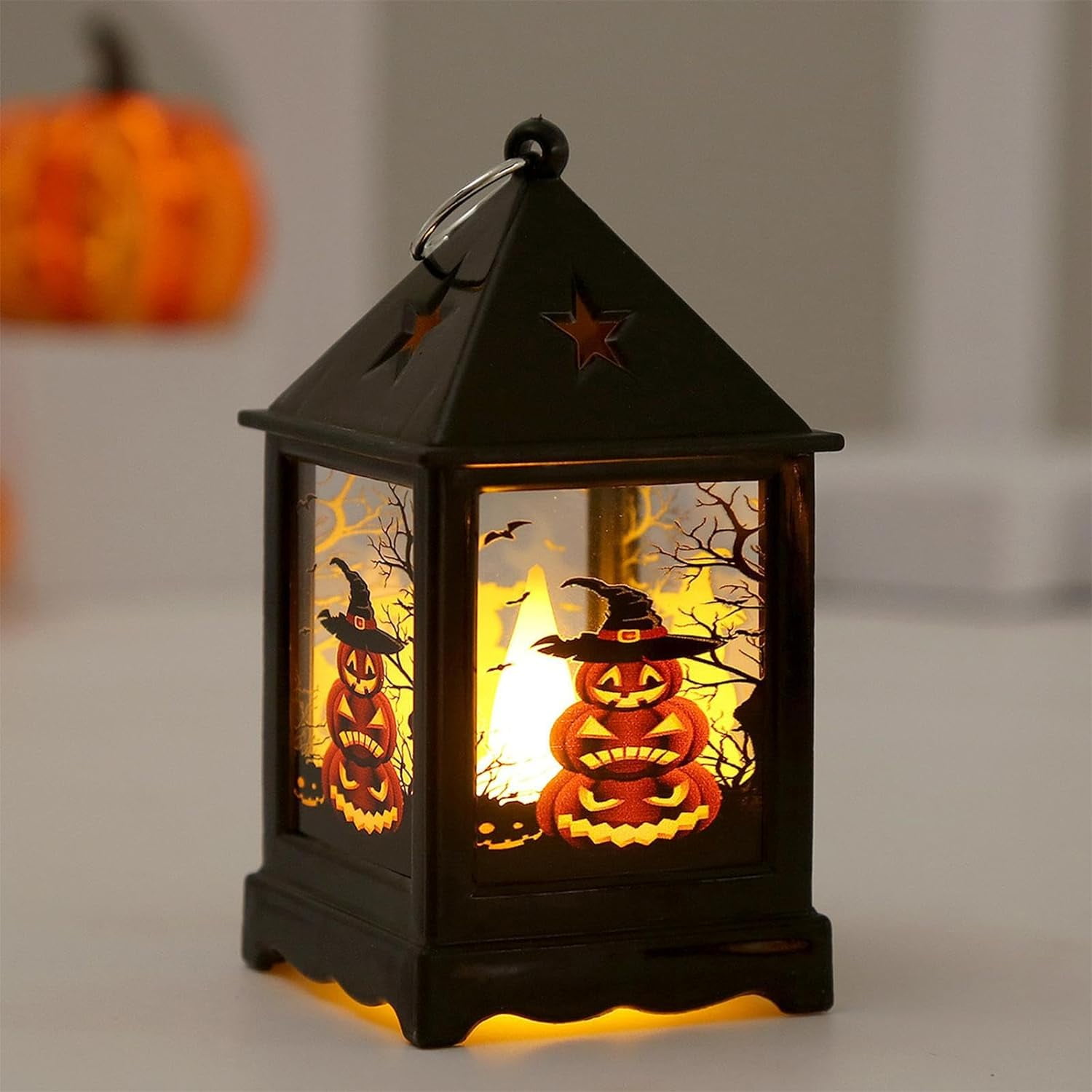 2Pcs Halloween Lantern Decor, Halloween Portable Lanterns Orange LED ...
