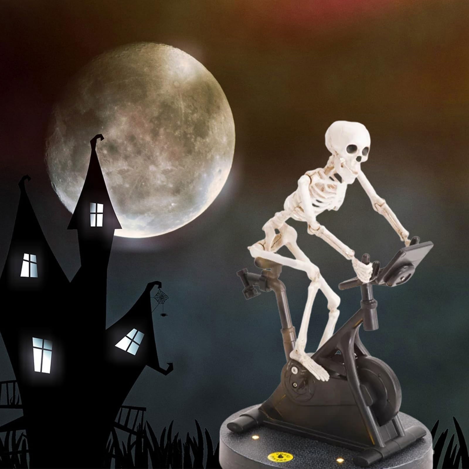 2Pcs Halloween Skeleton Cycling Statue, Desktop Skeleton Riding Bike ...