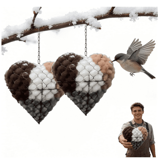 2Pcs Handmade Alpaca Fiber Bird Nesting Heart,Refillable Nature Wool ...