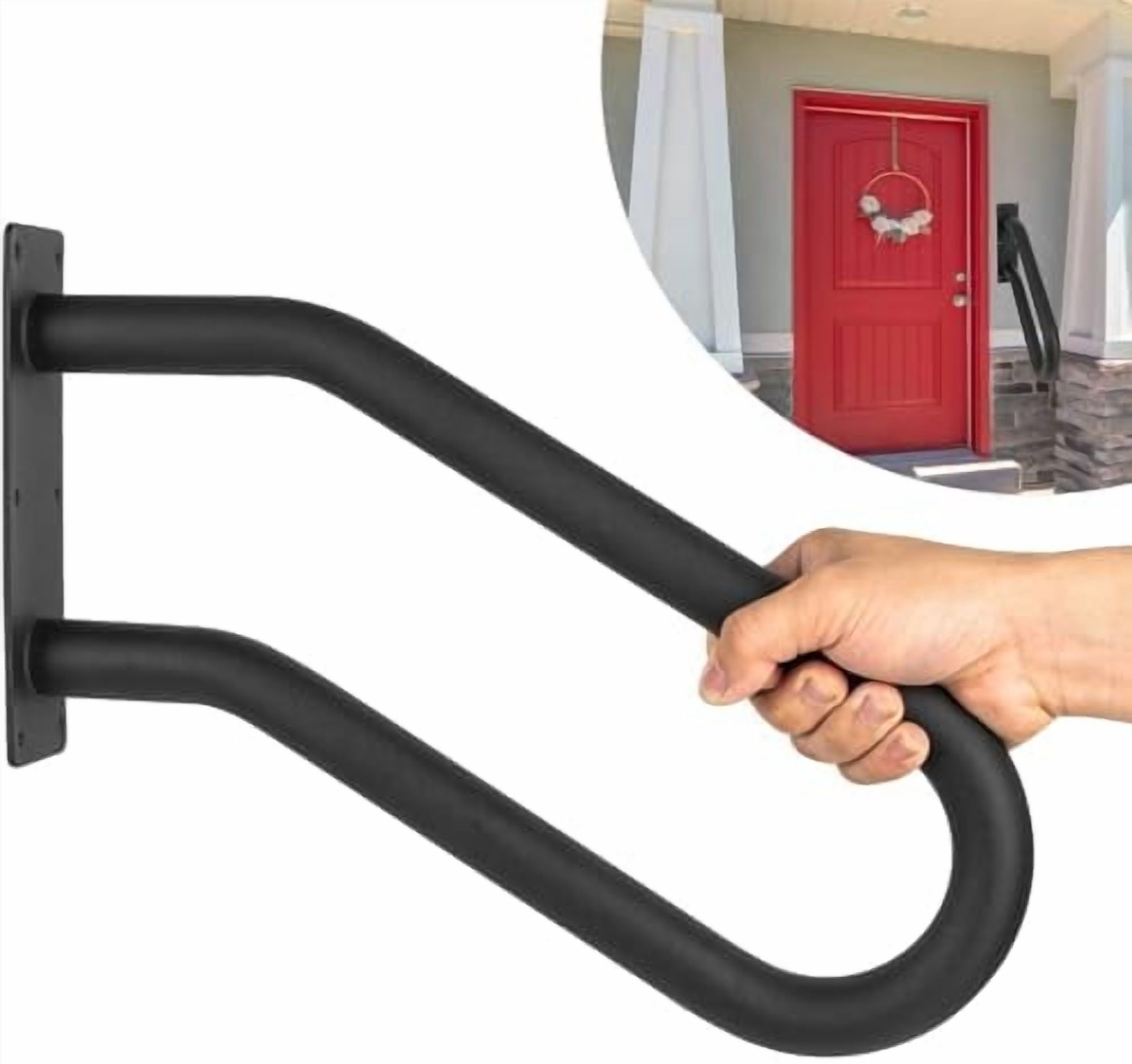 2Pcs Handrail for 1-3 Steps,U Shaped Black Elderly Safety Grab Bar for ...
