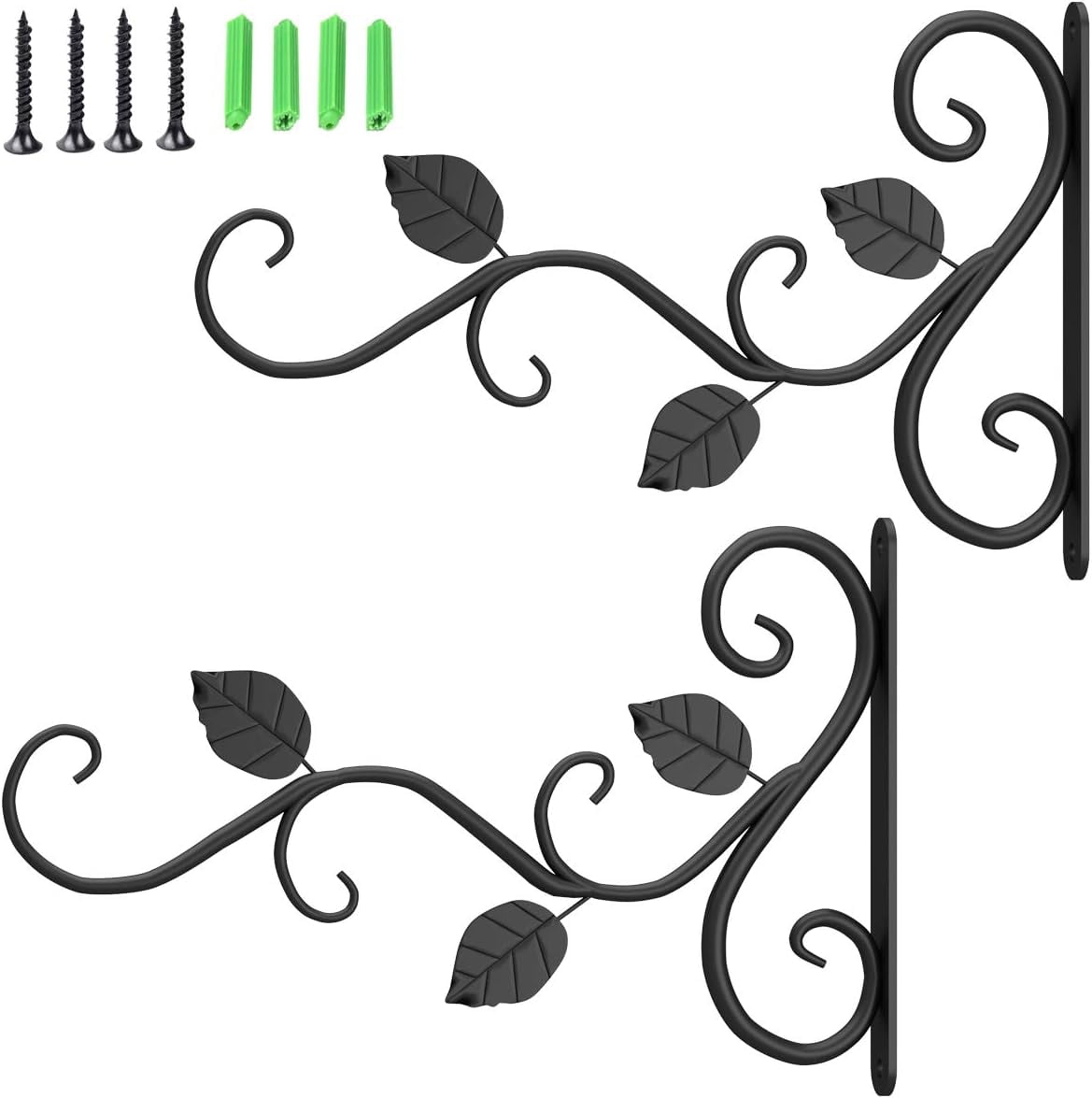 2Pcs Hanging Plant Bracket 12In Metal Wrought Iron Planter Hooks Wall ...
