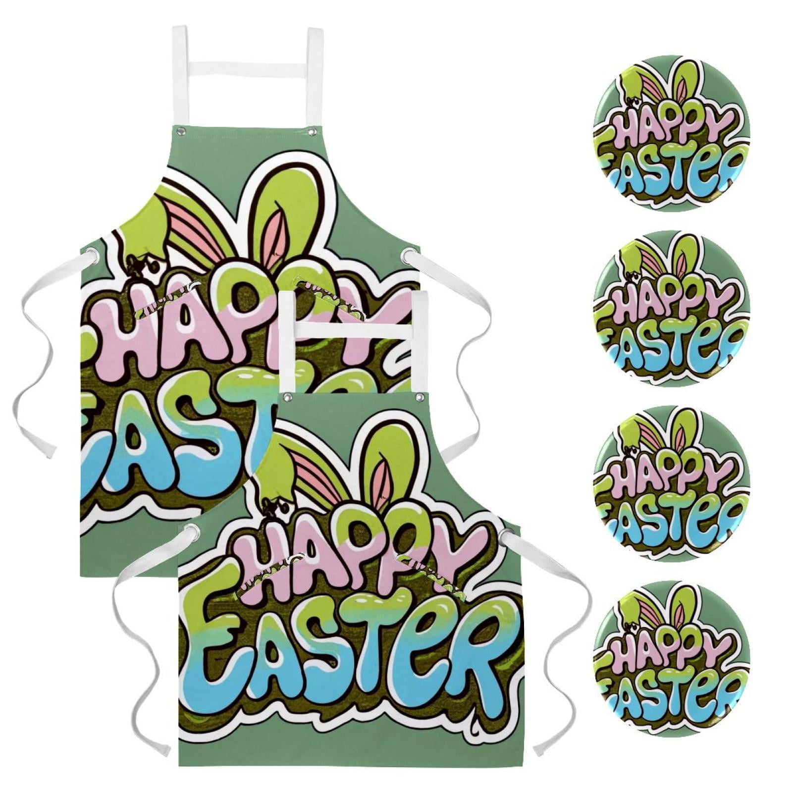 2Pcs Happy Easter Creative Font Versatile Aprons Set - Kitchen, Baking ...