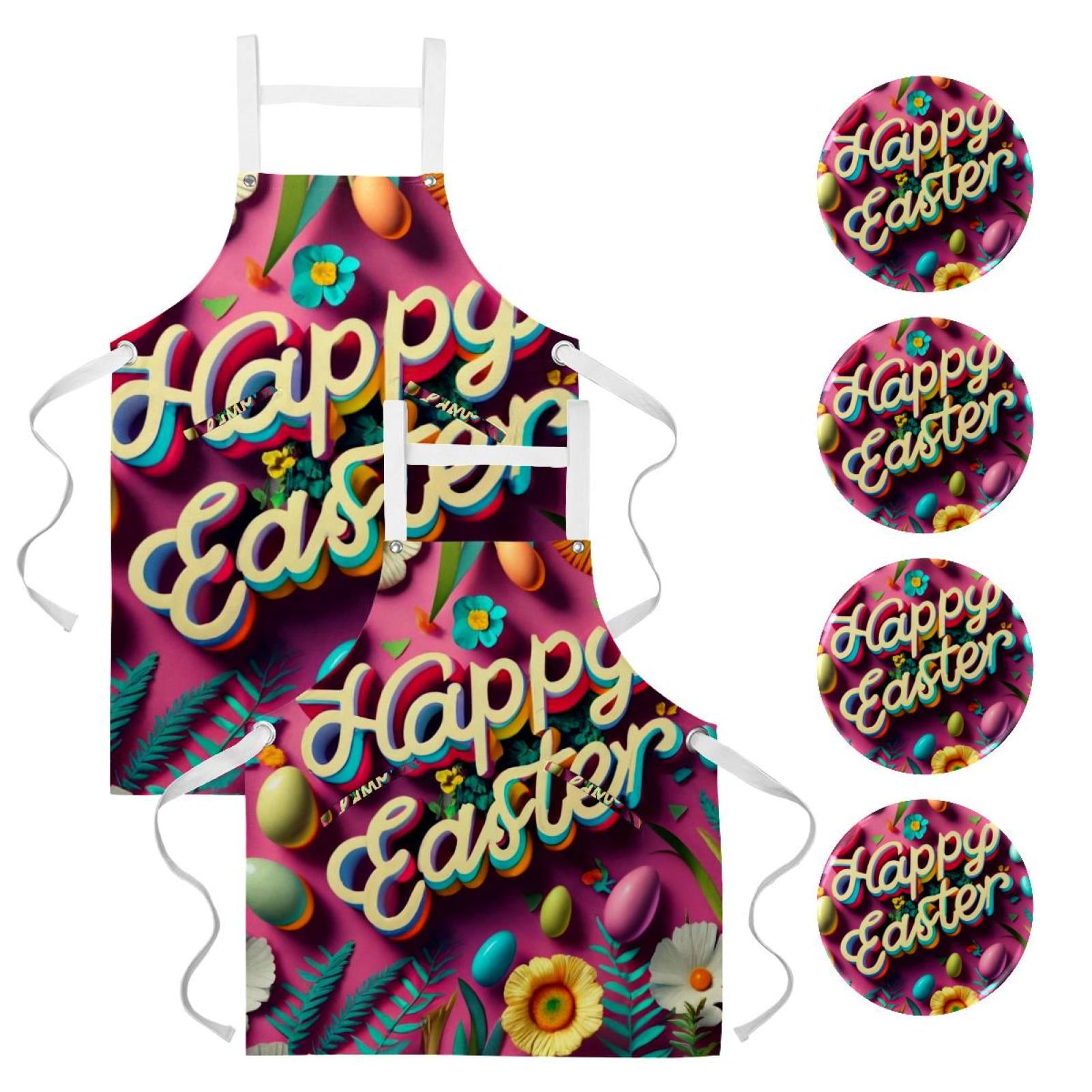 2Pcs Happy Easter Creative Font Versatile Aprons Set - Kitchen, Baking ...