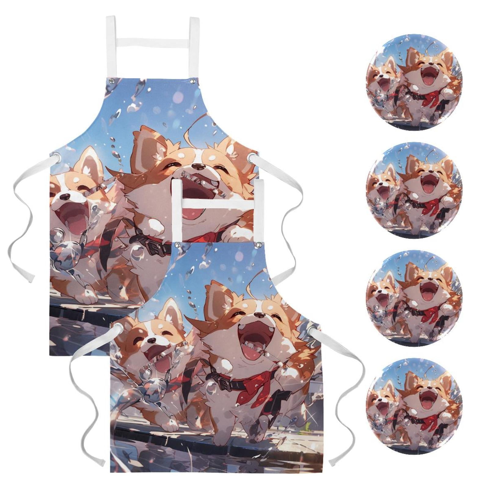 2Pcs Happy Smiling corgi Versatile Aprons Set - Kitchen, Baking,Cooking ...