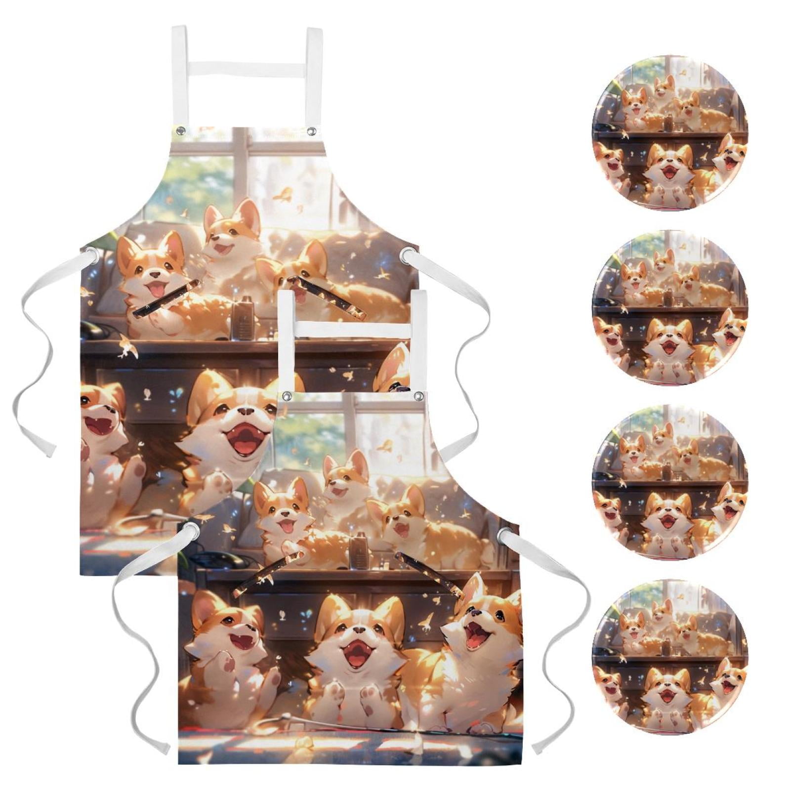 2Pcs Happy Smiling corgi Versatile Aprons Set - Kitchen, Baking,Cooking ...