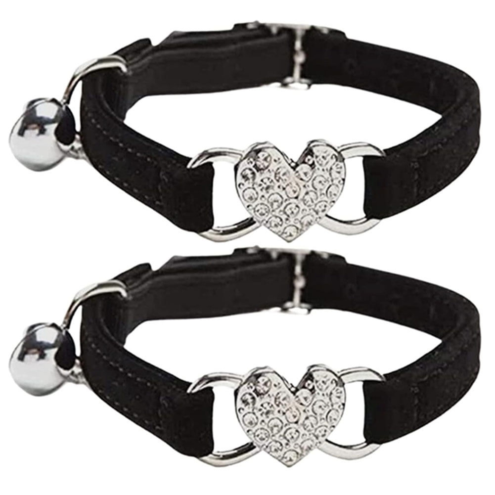 2Pcs Heart Bling Cat Collar with Safety Belt and Bell Adjustable 8-10 ...