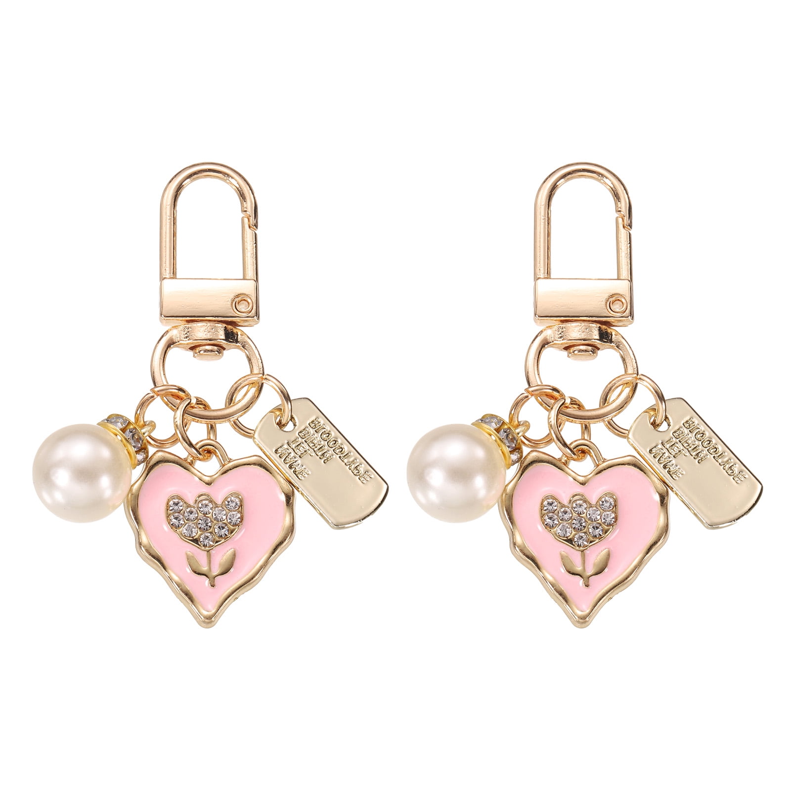 2Pcs Heart Keychain Charm for Women, Metal Cute Heart Tulips & Pearl ...