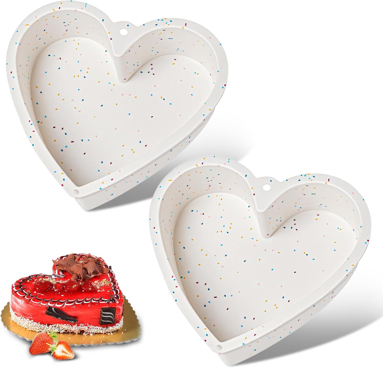 2Pcs Heart Shaped Cake Pans,8 Inch,Silicone,Nonstick,Heart Cake Tin ...