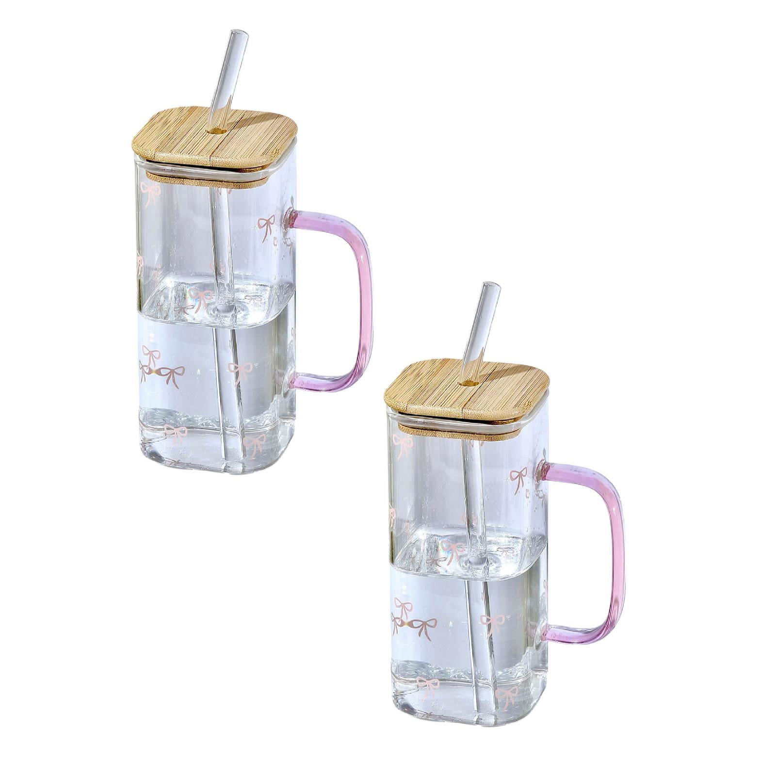 2Pcs Heat Glass Cup With Straw 400Ml Suitable For Cold Drinks Juice ...