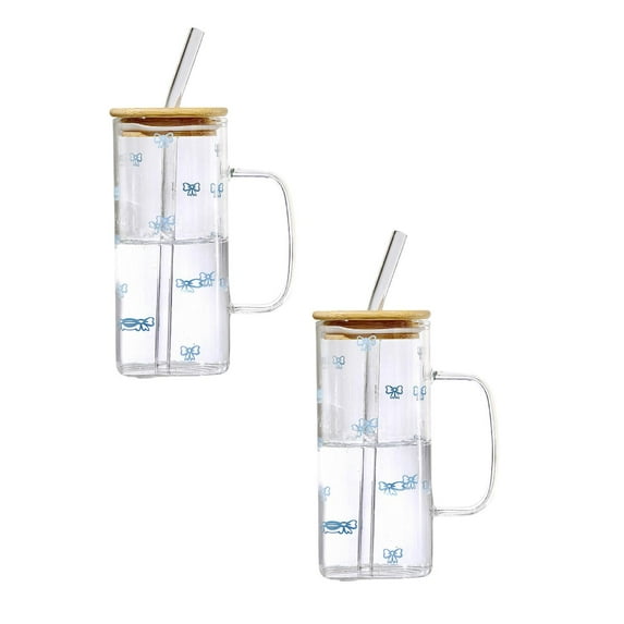 2Pcs Heat Glass Cup With Straw 400ML Suitable For Cold Drinks Juice ...