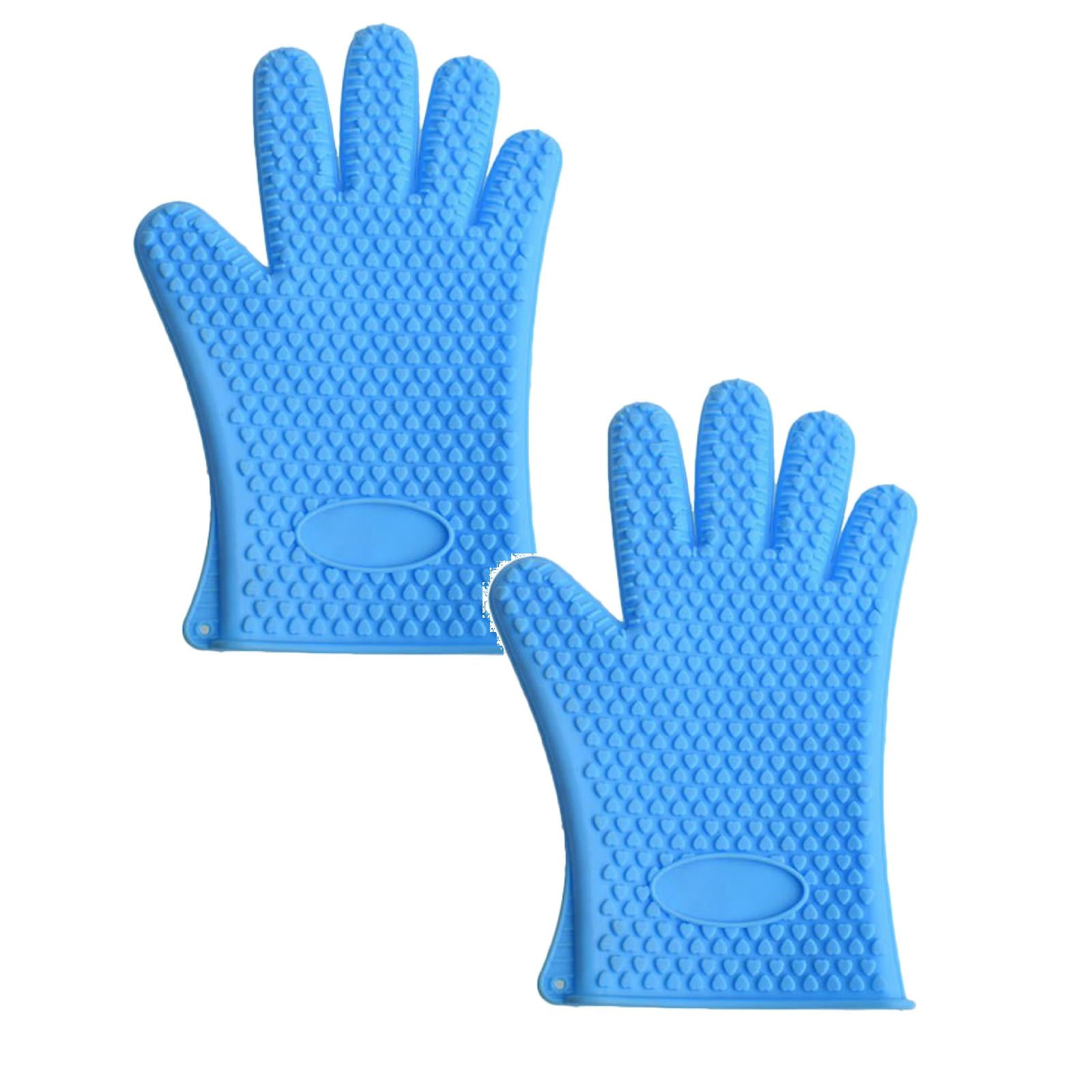 2Pcs Heat-Resistant Silicone Oven Mitts Grilling Gloves with 5 Fingers ...