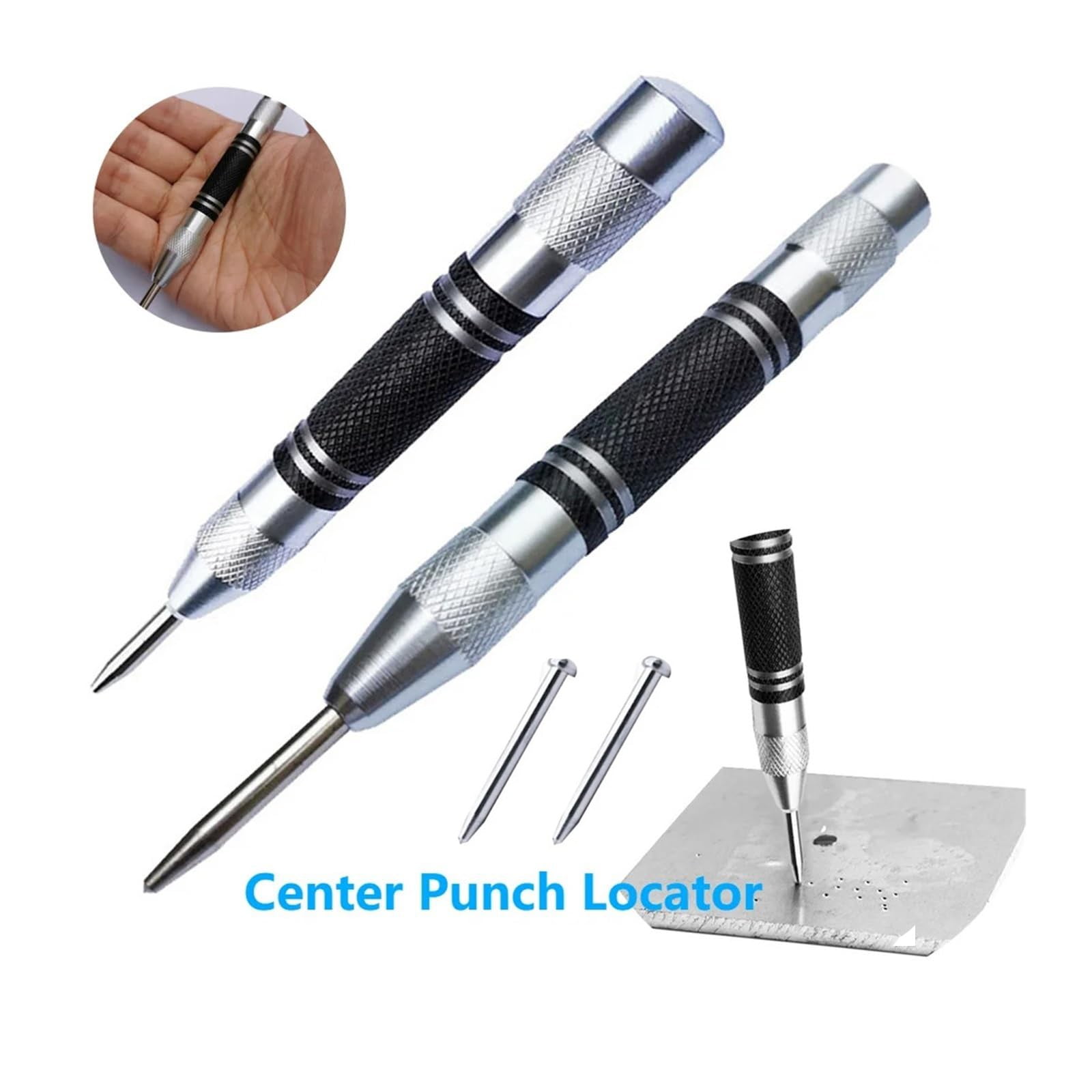 2Pcs Heavy Duty Automatic Center Punch, 5'' Premium Steel Spring Loaded Center Hole Punch ...