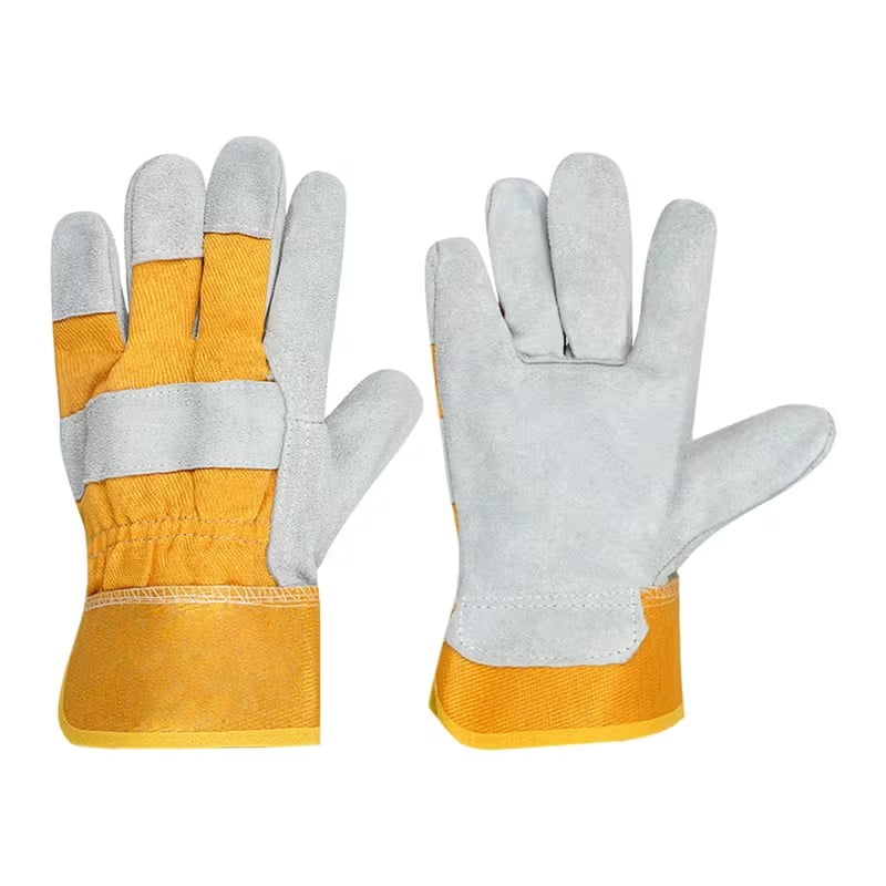 2Pcs Heavy Duty Cowhide Work Gloves - Gray & Yellow Safety Gloves for ...