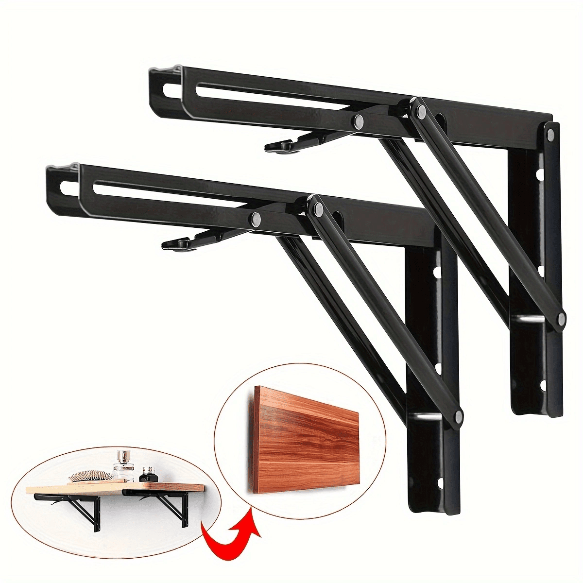 2Pcs Heavy Duty Iron Folding Shelf Brackets, Collapsible Wall-Mounted ...