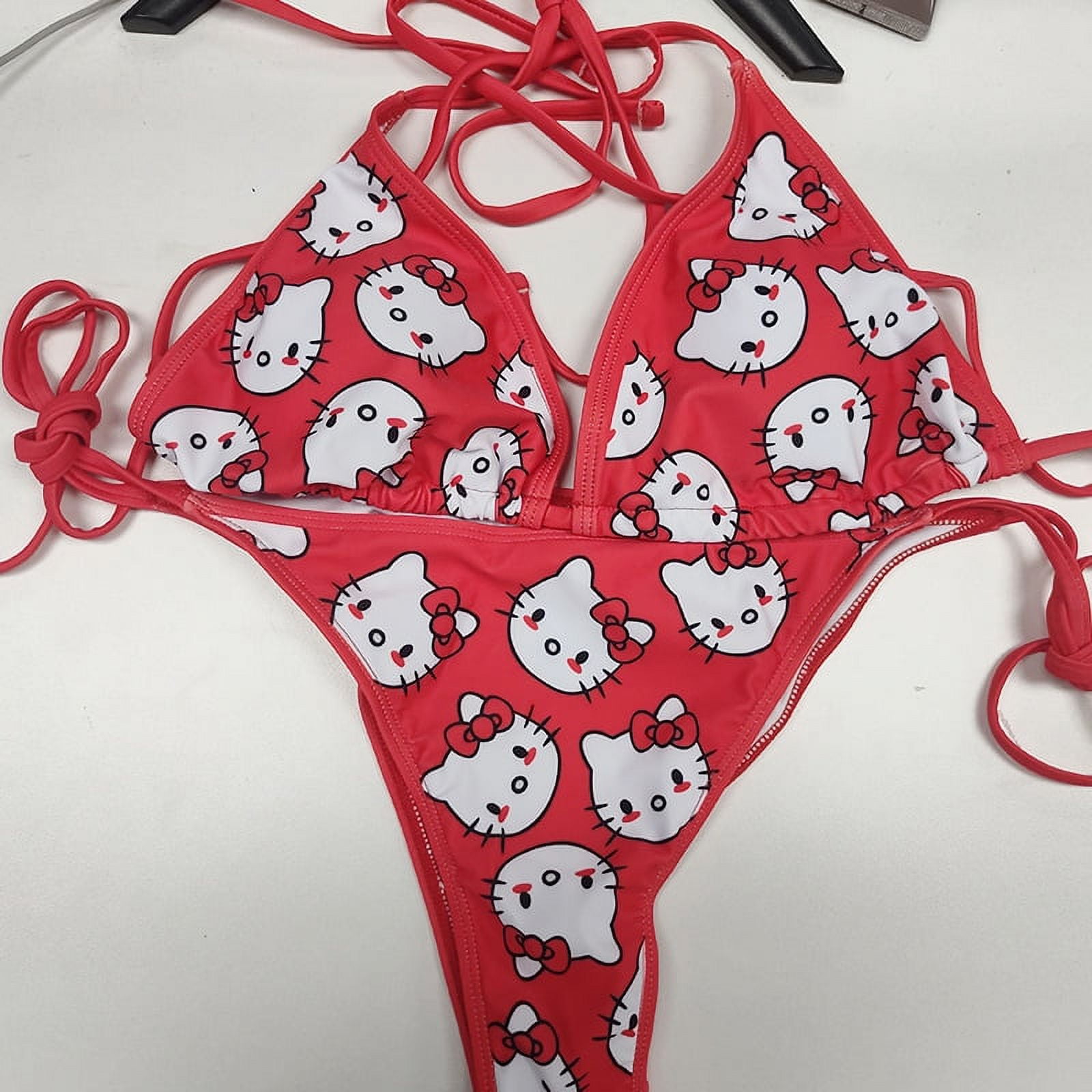 2pcs Hello Kitty Bikini Set Cute Cartoon Y2k Summer Beach Soft Side