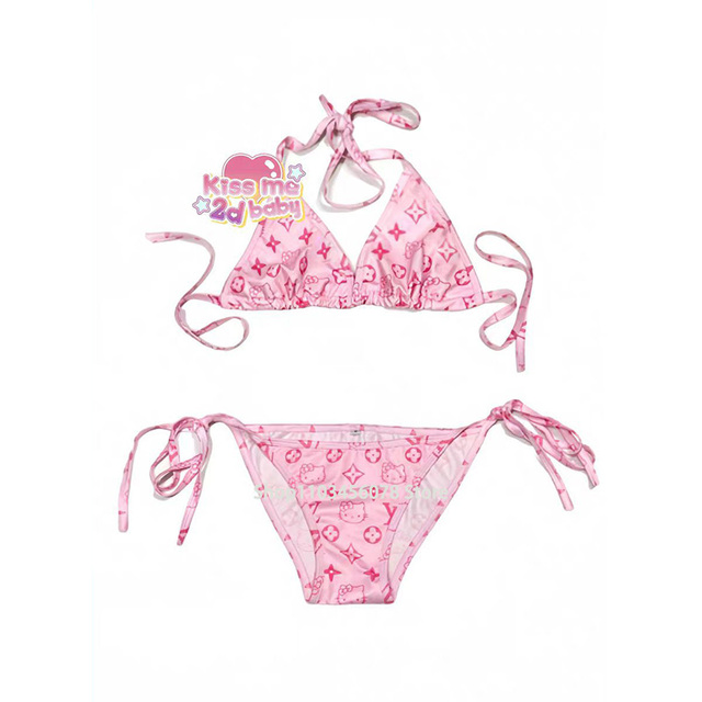 2Pcs Hello Kitty Bikini Set Cute Cartoon Y2k Anime Summer Beach Soft ...