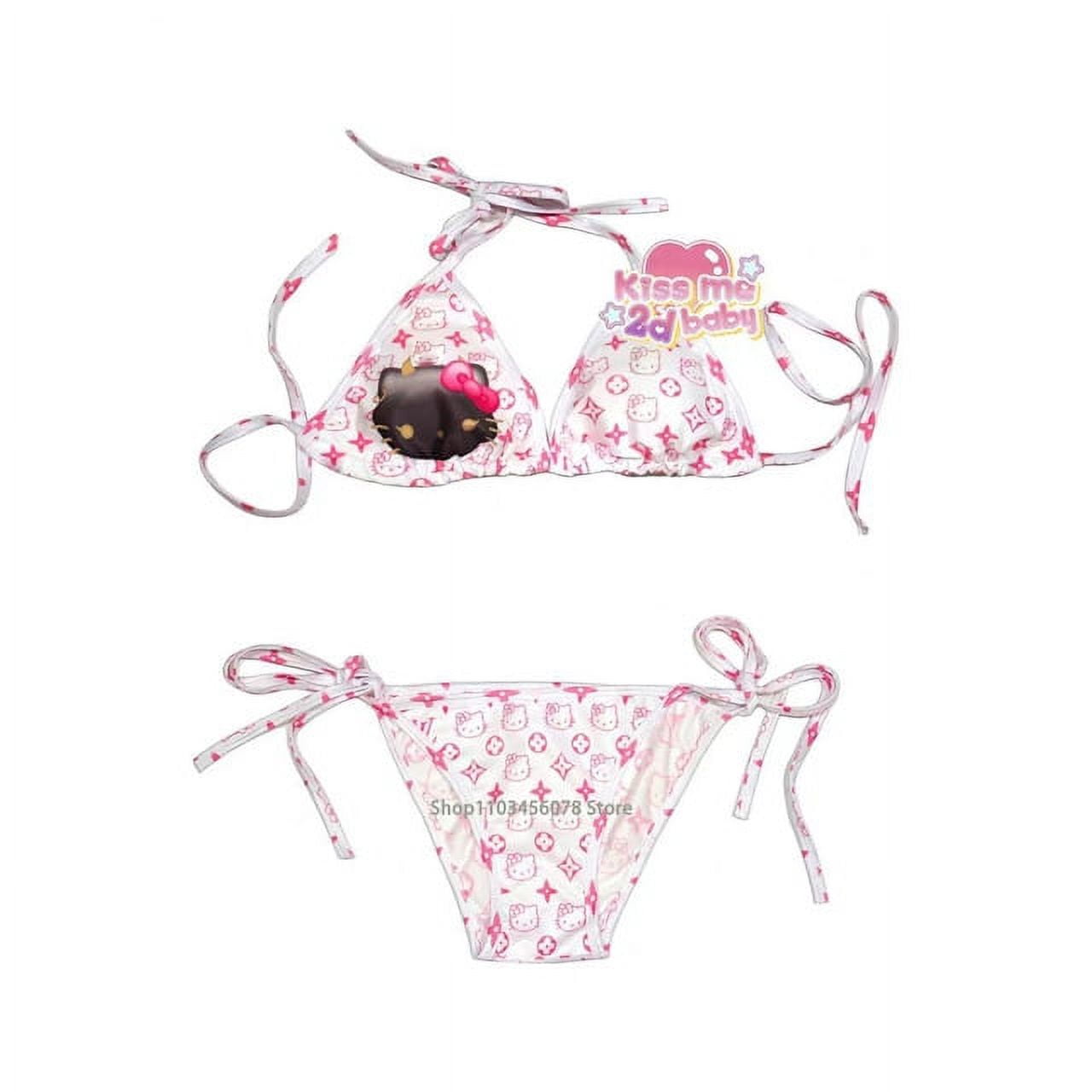 2pcs Hello Kitty Bikini Set Cute Cartoon Y2k Anime Summer Beach Soft