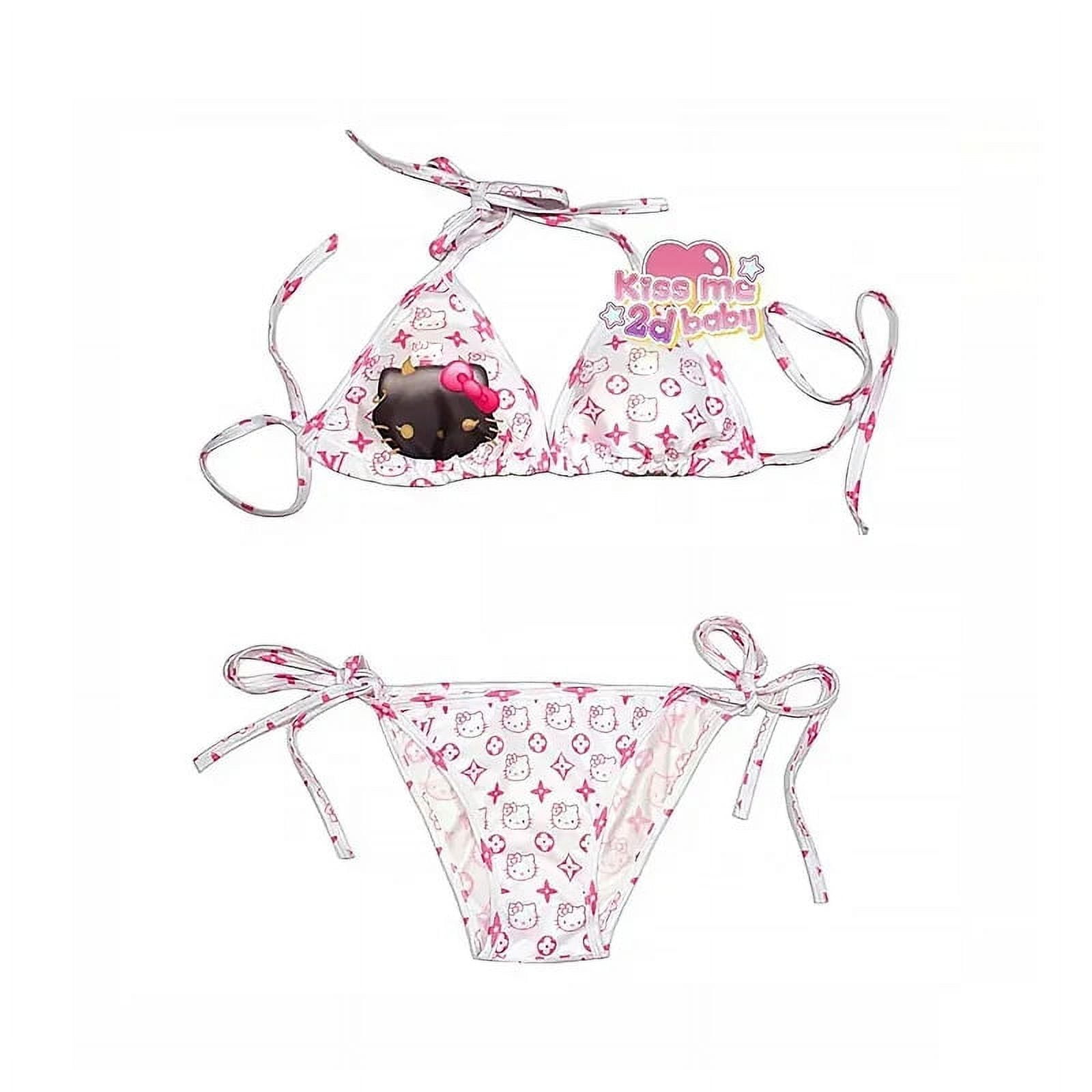 2pcs Hello Kitty Bikini Set Cute Cartoon Y2k Anime Summer Beach Strappy