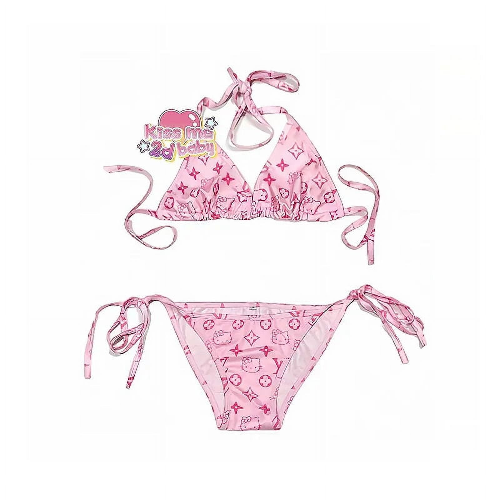 2pcs Hello Kitty Bikini Set Cute Cartoon Y2k Anime Summer Beach Strappy