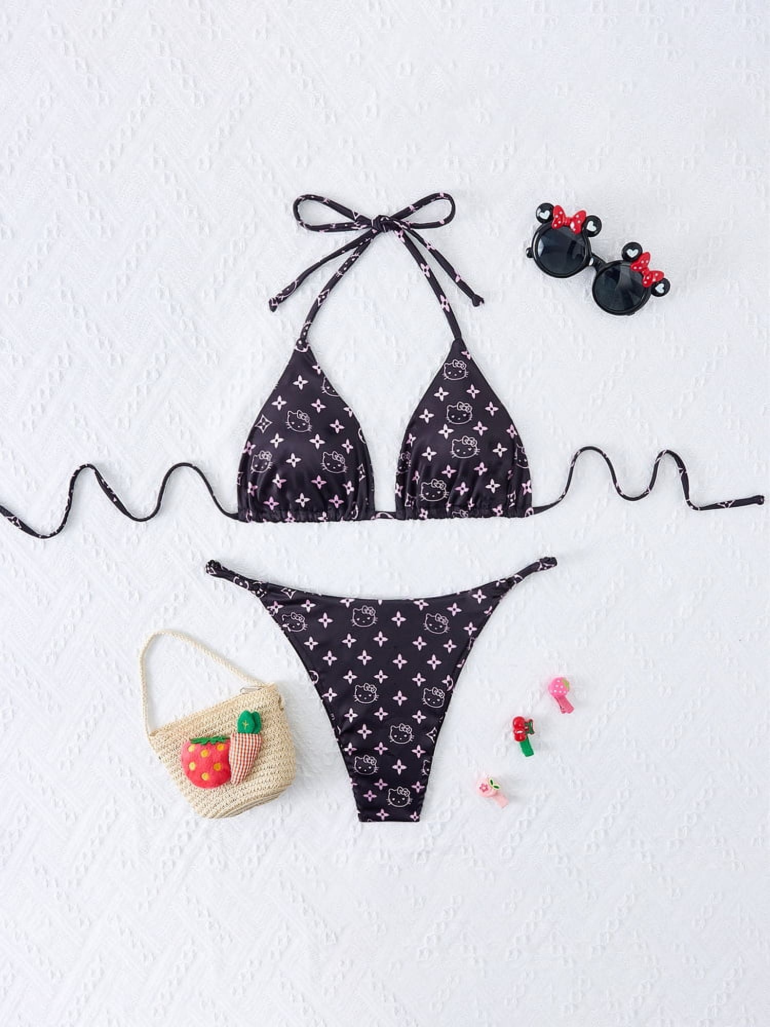 2pcs Hello Kitty Bikini Set Cute Cartoon Y2k Anime Summer Beach Strappy