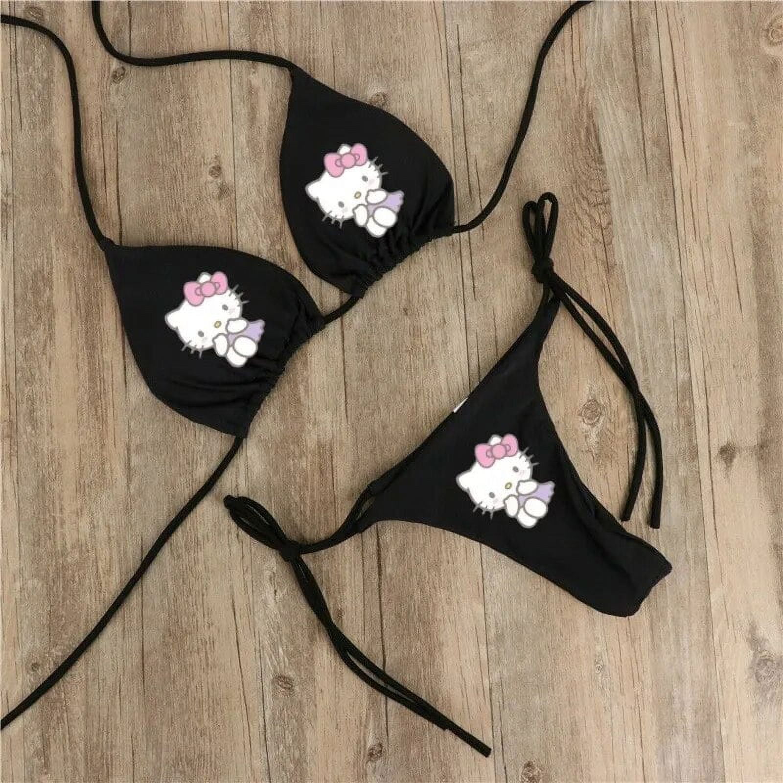 2pcs Hello Kitty Bikini Set Kawaii Sanrio Cute Printed Underwear Anime