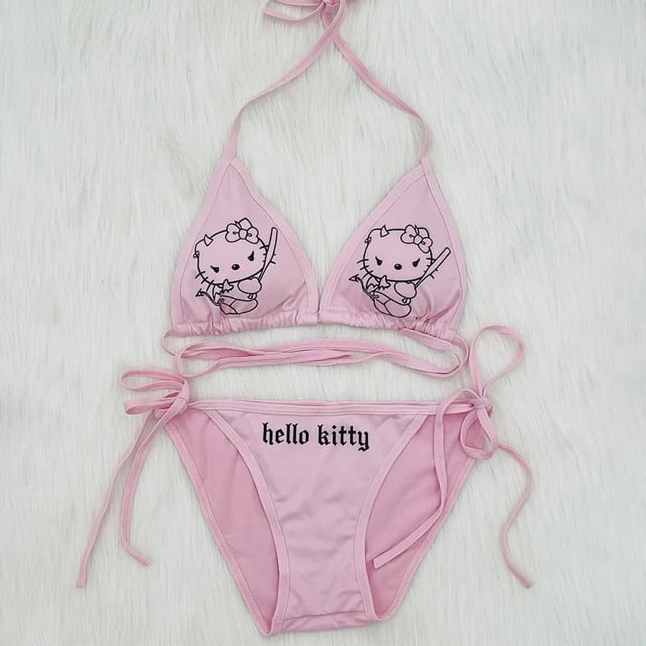 2pcs Hello Kitty Bikini Set Kawaii Sanrio Swimsuit 2024 Women New