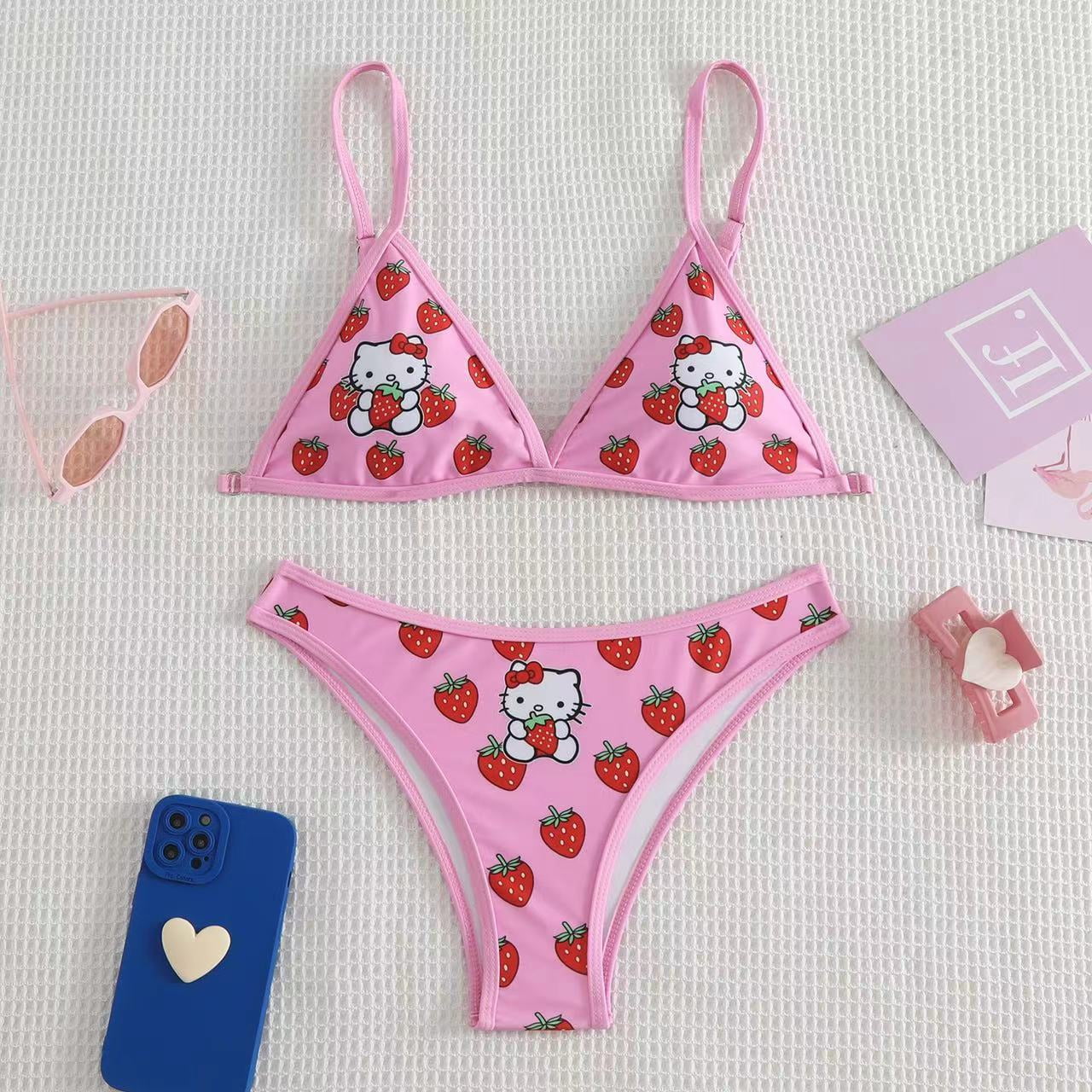 2pcs Hello Kitty Bikinis Set Kawaii Sanrio Kuromi Swimsuit Sexy Bikini
