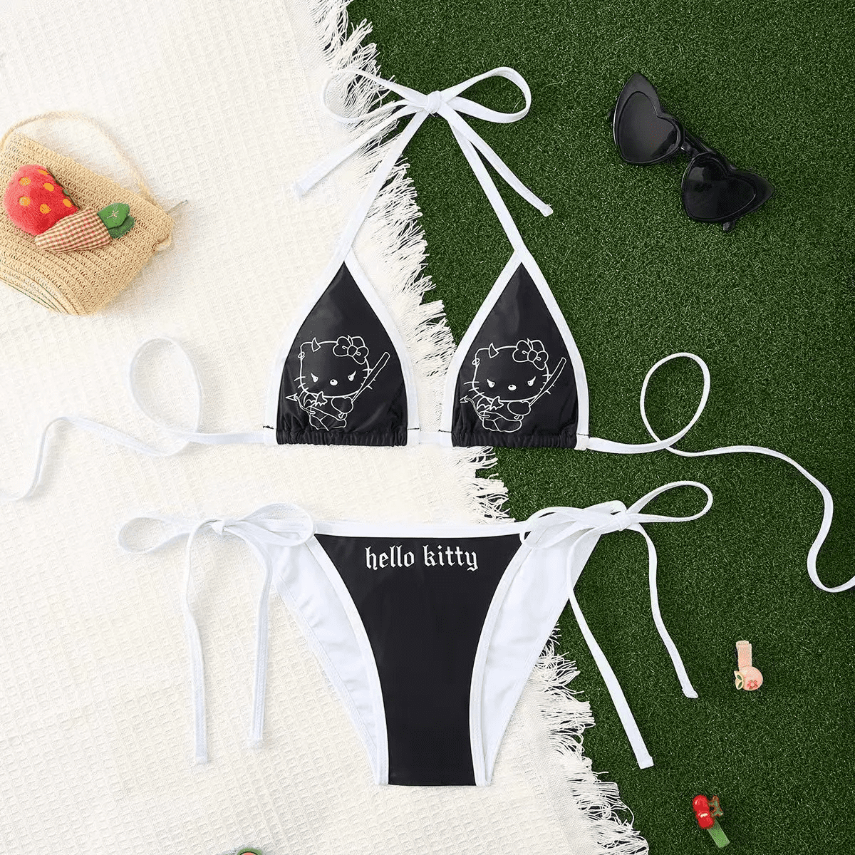 2Pcs Hello Kitty Bikinis Set Kawaii Sanrio Kuromi Swimsuit Sexy Bikini ...