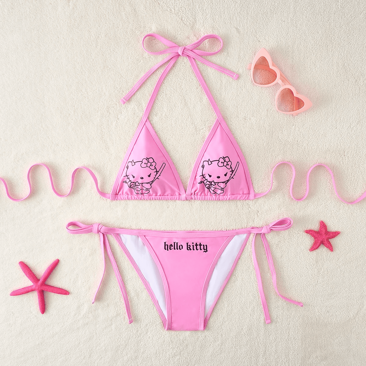 2Pcs Hello Kitty Bikinis Set Kawaii Sanrio Kuromi Swimsuit Sexy Bikini ...