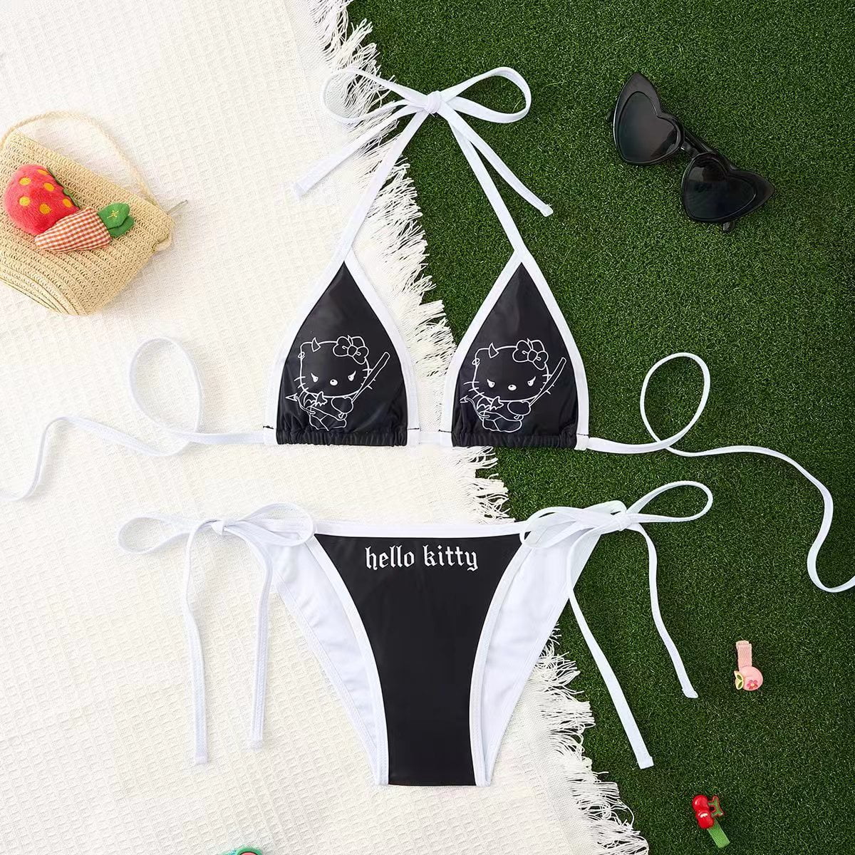 2pcs Hello Kitty Bikinis Set Kawaii Sanrio Swimwear Sexy Bikini 2024