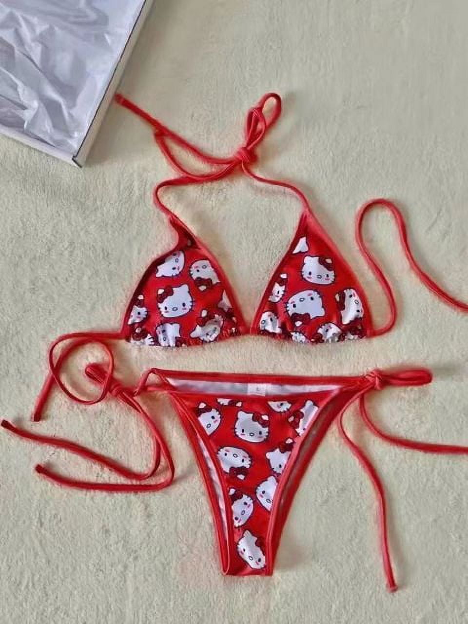 2Pcs HelloKitty Sanrio Bikini Set Cute Cartoon Y2K Summer Beach Soft ...